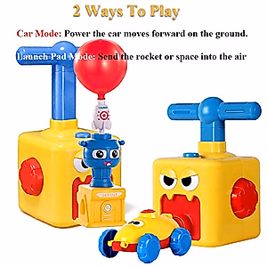 NEXTAKE Balloon Powered Car Inertial Power Vhicle Balloon Power Racer Launcher Rocket Spaceman Educational Scientific Experiment Toy Vehicle Toy for Kids with 12 Balloons (with Yellow Launch Pad)