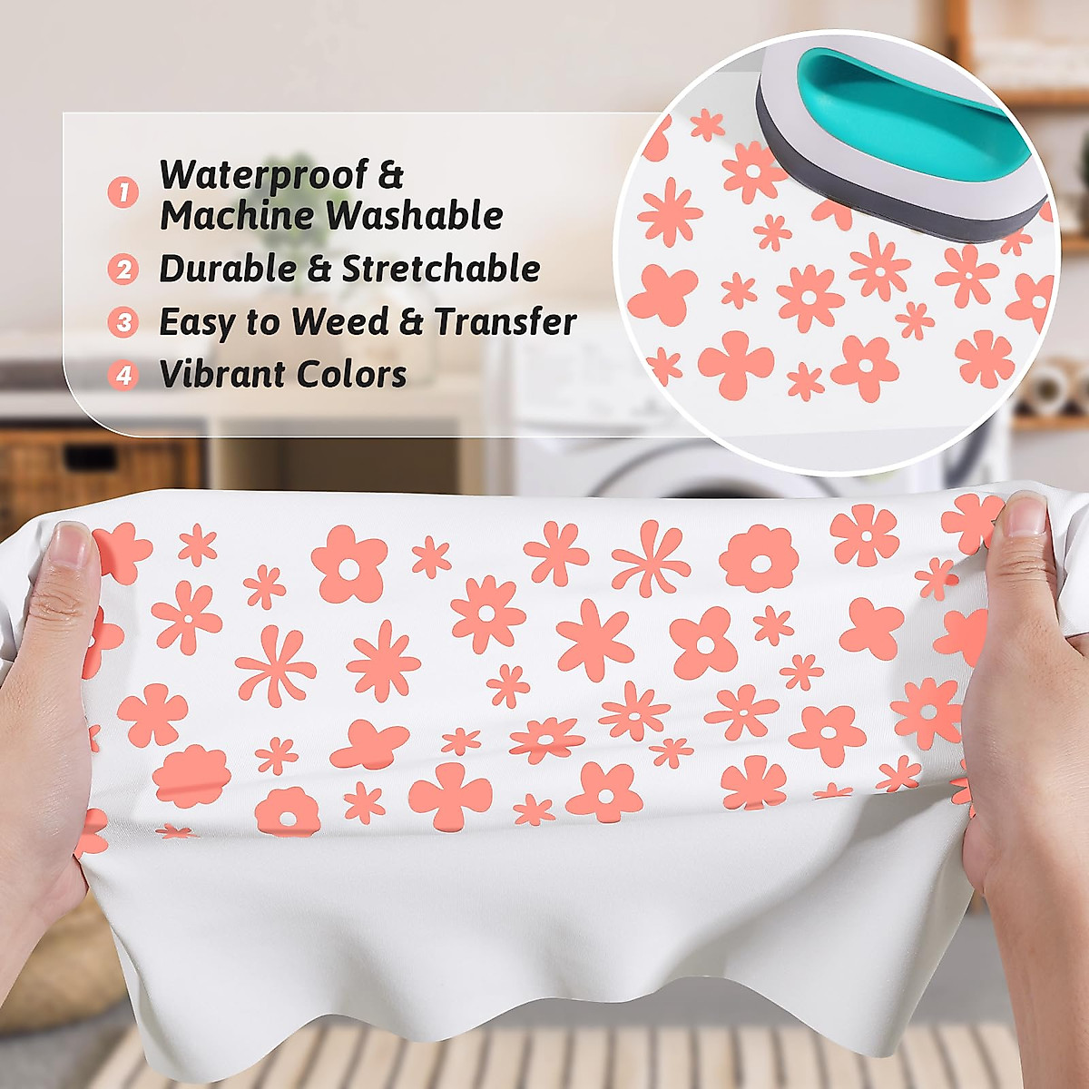 Gatichetta Coral Heat Transfer Vinyl Roll, Peach Iron on HTV 12" x 6FT, Smooth PU HTV for T-Shirts, Fabris, DIY Designs