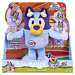 Bluey Dance and Play 14" Animated Plush | Over 55 Phrases and Songs, Multicolor