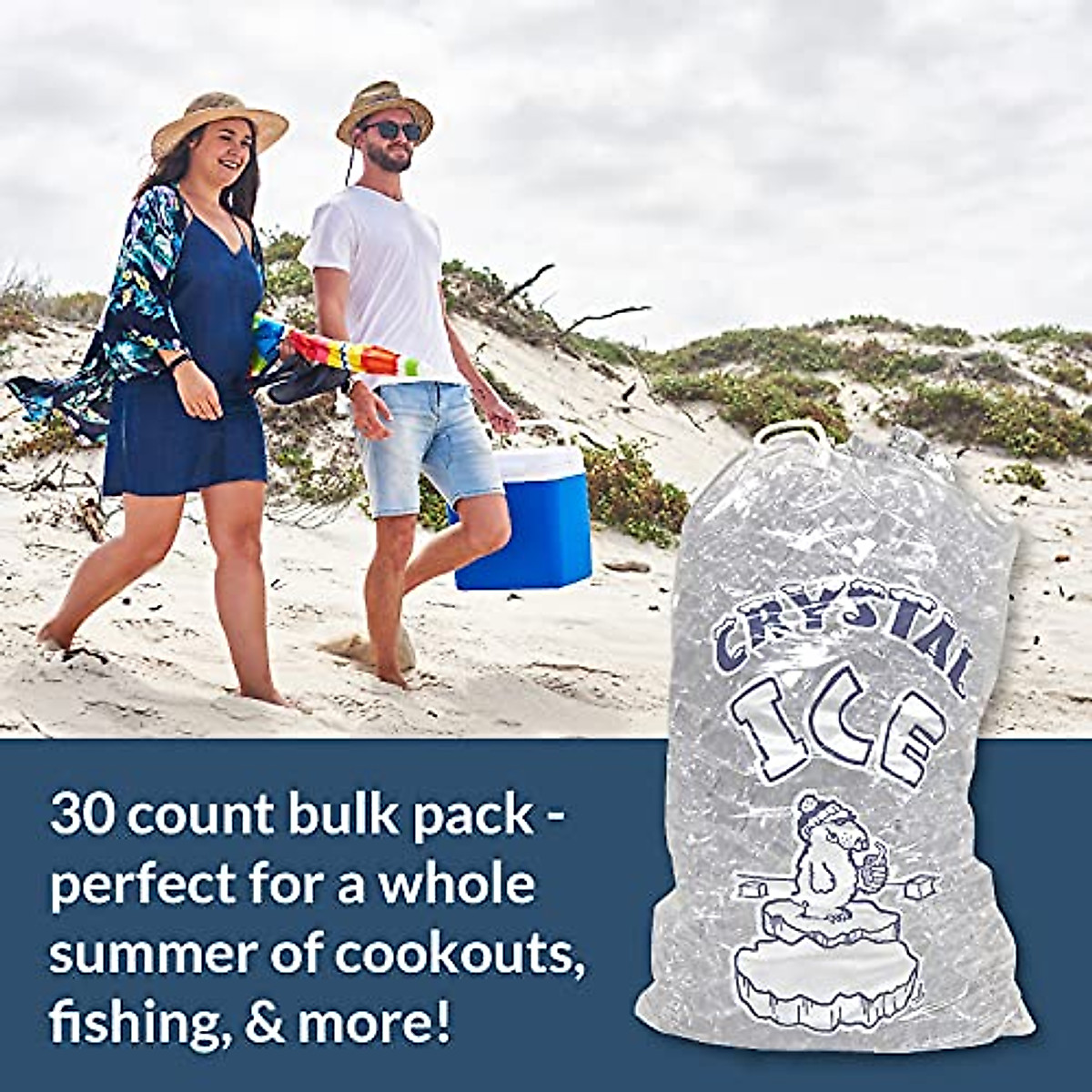 Pinnacle Mercantile 20 lb. Drawstring Ice Bags (30-Count) Heavy-Duty, Puncture-Resistant EVA | Cotton Pull Closure | Disposable, Recyclable | Portable Storage and Freezer Keeper