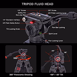 Avella VH501 Video Tripod System,72 inch Professional Heavy Duty Aluminum Tripod, with Detachable Fluid Drag Pan Tilt Head Max Loading 13.2 LB, for Canon Nikon Sony Olympus Panasonic DSLR Camcorder