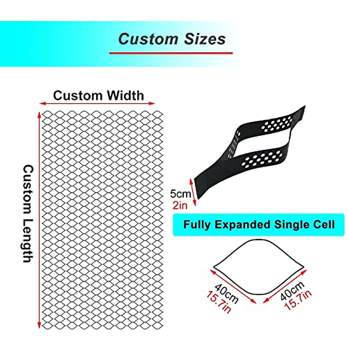 ZMQL Garden Path Paver Geogrid, Tensile Strength Gravel Ground Grid, for Slope/Driveways/Garage, 5-10m Long, Easy to Fold & Stretch (Size : 2x7m/6.5x23ft)