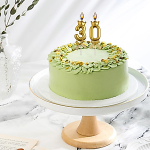 AOOLADA 30th Birthday Candles, Gold 30 Year Old Number Birthday Candles, Number 30 Candles for Men Women, Happy Birthday Party Decorations Cake Topper Gifts for Wedding Anniversary Celebration