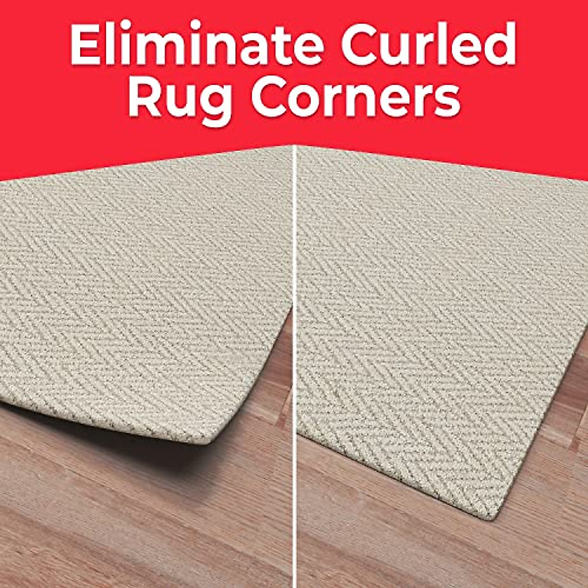 NeverCurl Best V Shape Design Rug Corner Gripper to Instantly Stops Rug Corner Curling - Safe for Wood Floors - For Indoor & Outdoor Rugs - Carpet Tape / Rug Tape - Not An Anti-Slip Pad - Rug Grip
