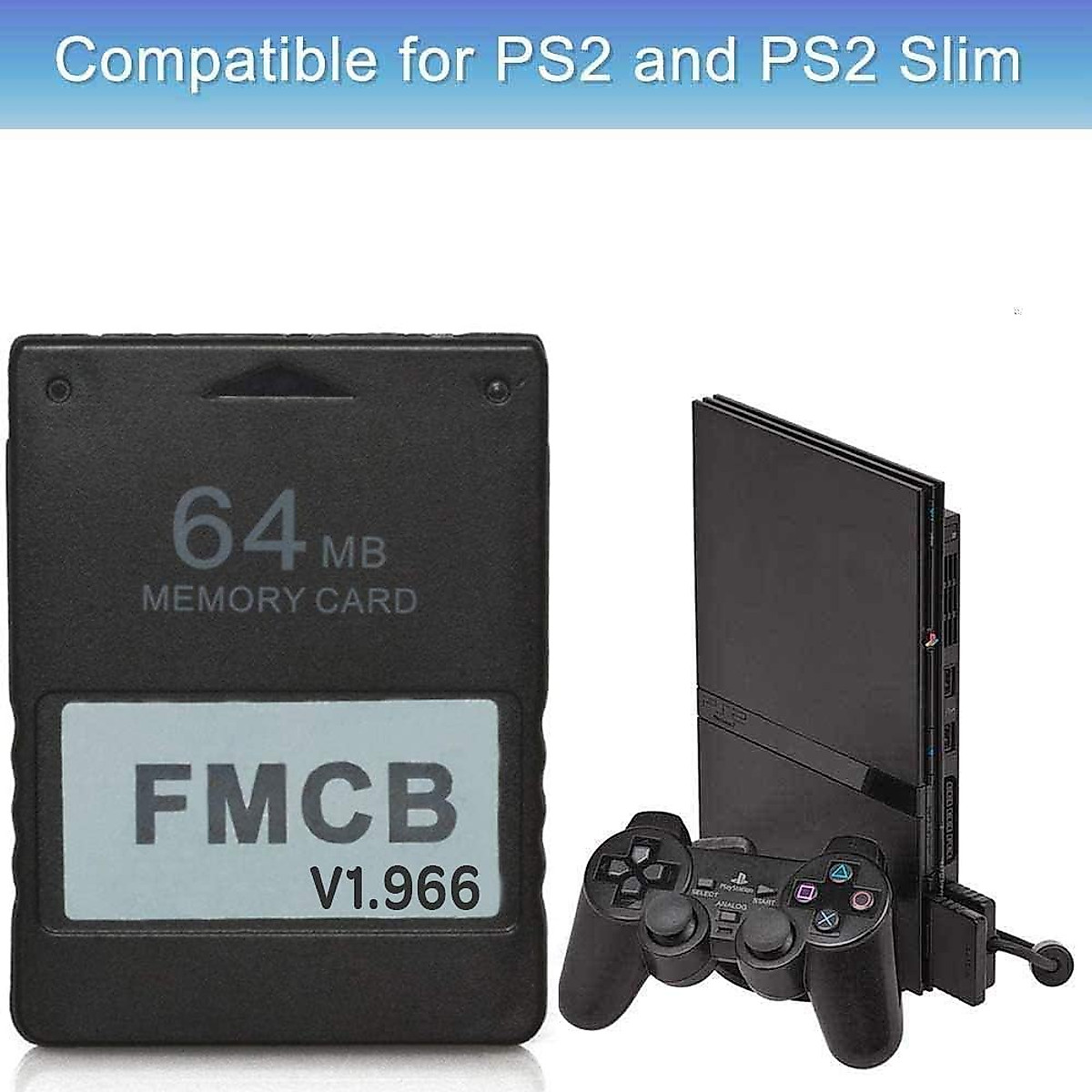PS2 Memory Card FMCB 64MB for PlayStation 2 PS2,Just Plug and Play, Free Mcboot Your PS2