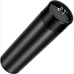 Stainless Steel Thermos, Water Bottle with Smart Temperature Display, Double Wall Insulated Coffee Thermos, BPA-Free, No Smell and Perspiration (Black)