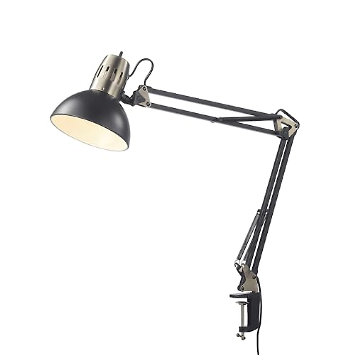 Globe Electric 62000009 32" Multi-Joint Desk Lamp with Metal Clamp, Matte Black, Antique Brass Accents, On/Off Rotary Switch on Shade, Partially Adjustable Swing Arm, Home Décor, Office Accessory