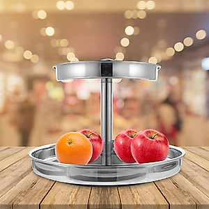 Hemoton Food Containers 2 Tier Fruit Basket Turntable Vegetable Baskets Round Snack Storage Organiser Stainless Steel Candy Dish Dessert Platter for Kitchen Hot Pot Home Party Decorative Tray