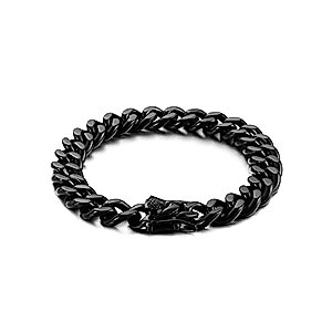 Roseheart Hip-hop jigs Polished Bracelet 11mm Men Stainless Steel Cuba Bracelet (Color : Black KB110641-Z)