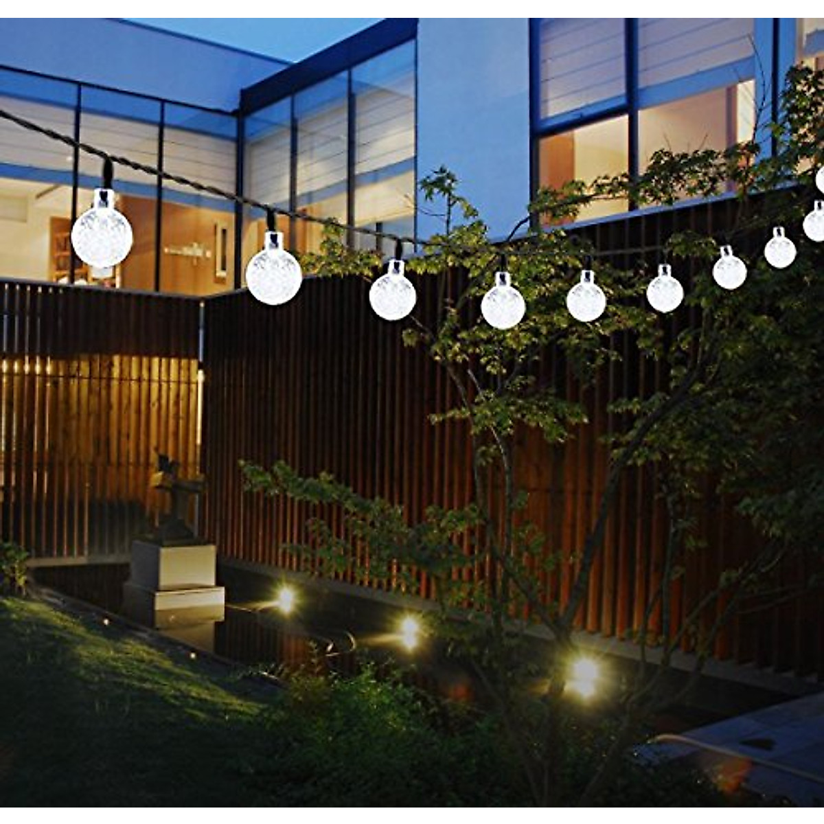 Vivii Solar String Light 20 ft 30 LED Crystal Ball Waterproof String Lights Solar Powered Fairy Lighting for Garden Home Landscape Holiday Decorations, White, 2 Pack