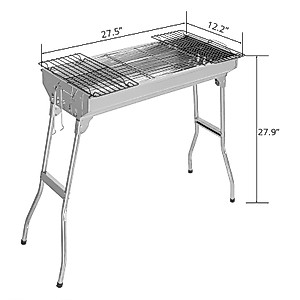 Charcoal Grill, Barbecue Grill Stainless Steel BBQ Smoker Barbecue Folding Portable Folded Camping Barbecue Grill for Outdoor Cooking Camping Hiking Picnics Backpacking Great for traveling 70x31x71cm