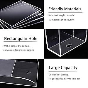 Yoillione Wall Mount Tablet and Phone Charging Stand for Tablet, Smartphone, E-Book, 2 Slots Remote Control Holder for TV, Air Conditioning, Clear Acrylic Remote Storage Media Organizer Box