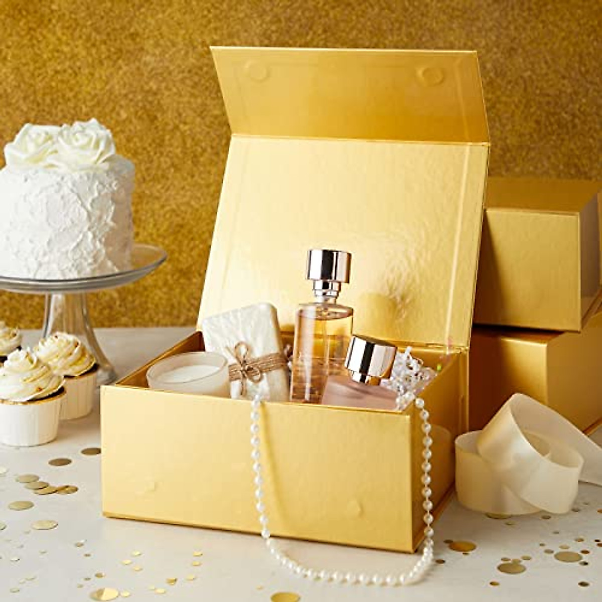 Stockroom Plus 6 Pack Magnetic Gift Boxes with Lids, 9.5 x 7 x 4 Inches for Birthday, Wedding, Groomsman and Bridesmaid Proposal Box (Gold)