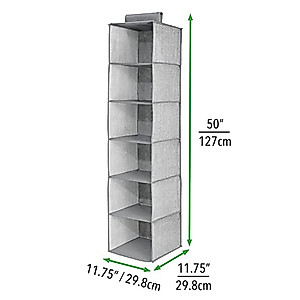 mDesign Long Soft Fabric Over Closet Rod Hanging Storage Organizer with 6 Shelves for Clothes, Leggings, Lingerie, T Shirts - Textured Print with Solid Trim - 2 Pack - Gray