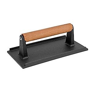 only fire Cast Iron Meat Press Grill Press with Wooden Handle, Great for Squeezing Fat from Meats, Flattening Bacon, Paninis, and Burgers