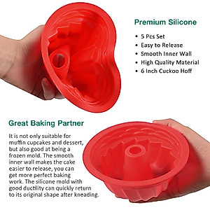 Wisehold Silicone Fluted Cake Pan (5pc), 6 inch Diameter, Nonstick Round Cake Mold, Reusable Silicone Baking Mold Suitable for Making Jello, Cake, Gelatin and Mousse bread