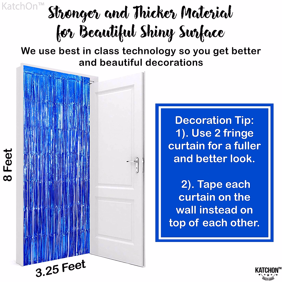 KatchOn, Xtralarge Blue Fringe Backdrop - 8x3.2 Feet, Pack of 2 | Blue Streamers Party Decorations | Blue Fringe Curtain for Ocean Decorations | Under The Sea Party Decorations, Blue Party Decorations