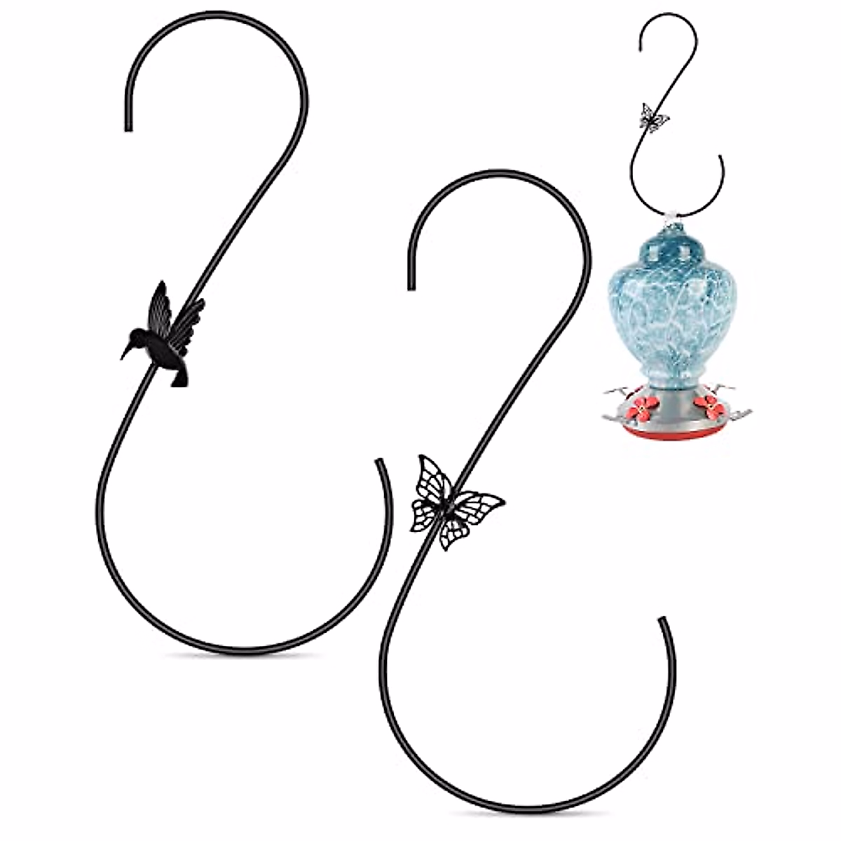 PACETAP Bird Feeders Hanger 12-Inch, 2PCS Metal Hummingbird Feeder Hook, Heavy Duty Plant Hangers Outdoor for Hanging Plants, Bird Feeder, Wind Chimes, Christmas Ornaments and More (Black)