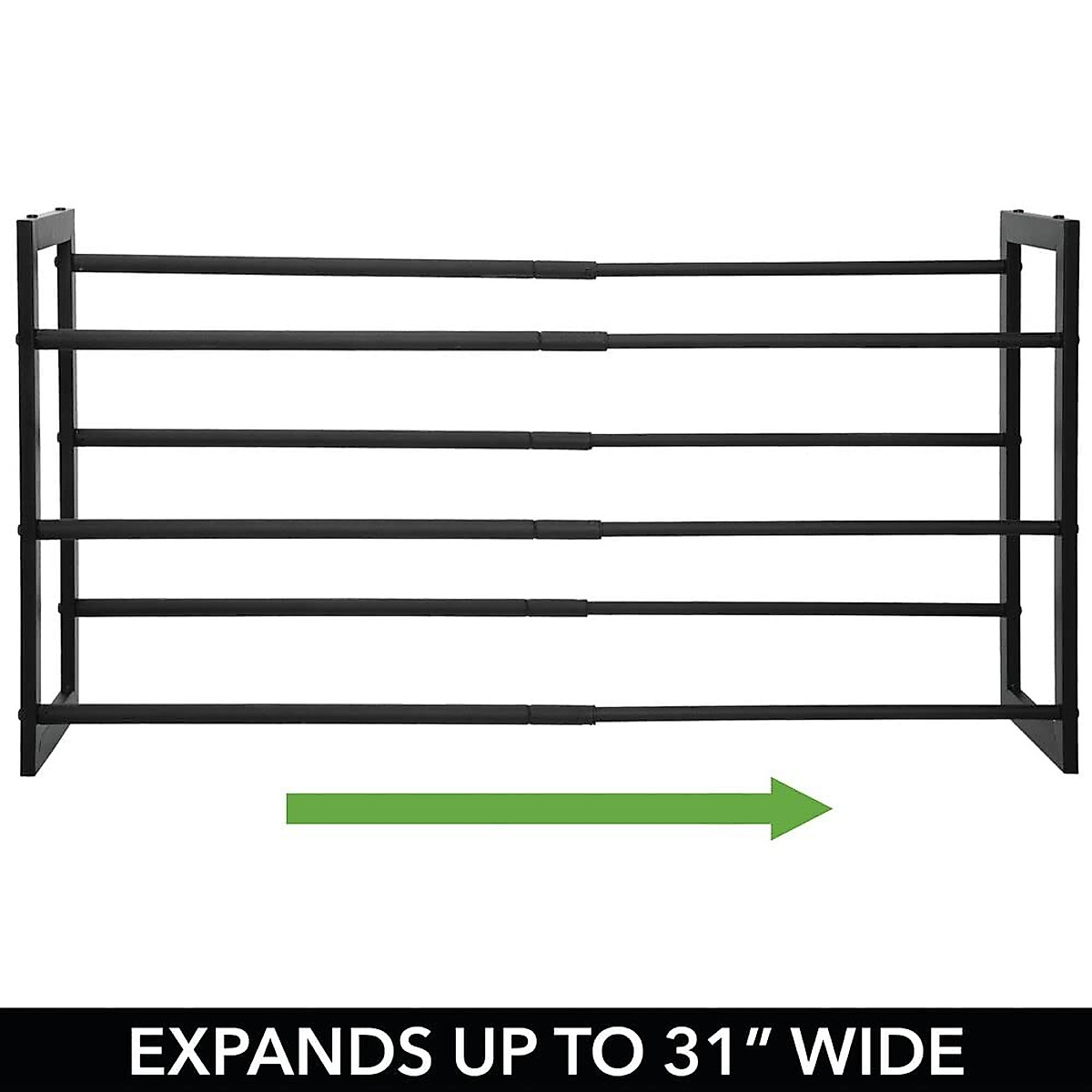 mDesign Metal 3 Tier Adjustable/Expandable Shoe and Boot Storage Organizer Rack - Space-Saving, Angled Vertical Storage - Closet, Entryway, Mudroom, Bedroom, Garage - Black