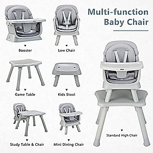 INFANS 8 in 1 Baby High Chair, Convertible Highchair for Babies and Toddlers, Infant Dining Booster Seat, Building Block Table, Kids Stool Table Chair Set with Removable Tray (Grey)