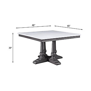Acme Yabeina Artificial Marble Square Top Dining Table in White and Gray Oak