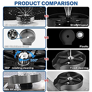 WEWE Glass Rinser, Upgraded 360 Degree Rotating Spout Glass Rinser for Kitchen Sink Stainless Steel Cup Washer for Sink, Faucet Cup Cleaner for Bar Sink Attachment