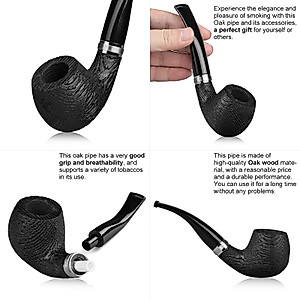 Joyoldelf Smoking Pipe, Bent Wooden Tobacco Pipe with Gift Box, Oak Tobacco Pipes for Smoking with Foldable & Stainless Steel Tobacco Pipe Stand, 9mm Pipe Filter and Smoking Accessories