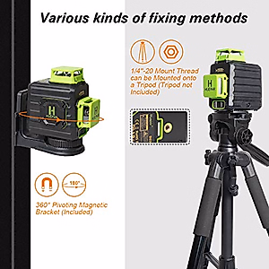Huepar 2 x 360 Cross Line Self-leveling Laser Level, 360° Green Beam Dual Plane Leveling and Alignment Laser Tool, Li-ion Battery with Type-C Charging Port & Hard Carry Case Included - B02CG