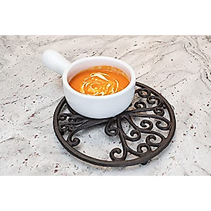 gasaré, Cast Iron Trivet for Hot Dishes, Pots, and Pans, Metal Trivet, Tree of Life Design, Rubber Feet Caps, Ring Hanger, 8 Inches, Brown, 1 Unit