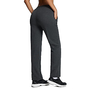 BALEAF Fleece Lined Pants Women Straight Leg Sweatpants Thermal Cotton Athletic Winter Trackpants Lounge with Pockets Dark Grey M