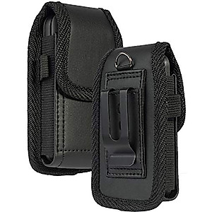 Flip Phone Case, Nakedcellphone Black Vegan Leather Vertical Pouch [with Belt Loop, Metal Clip, Magnetic Closure] for Alcatel Go Flip V, MyFlip, TCL Flip Pro Classic, Cingular Flip 4, Nokia 2720 2760