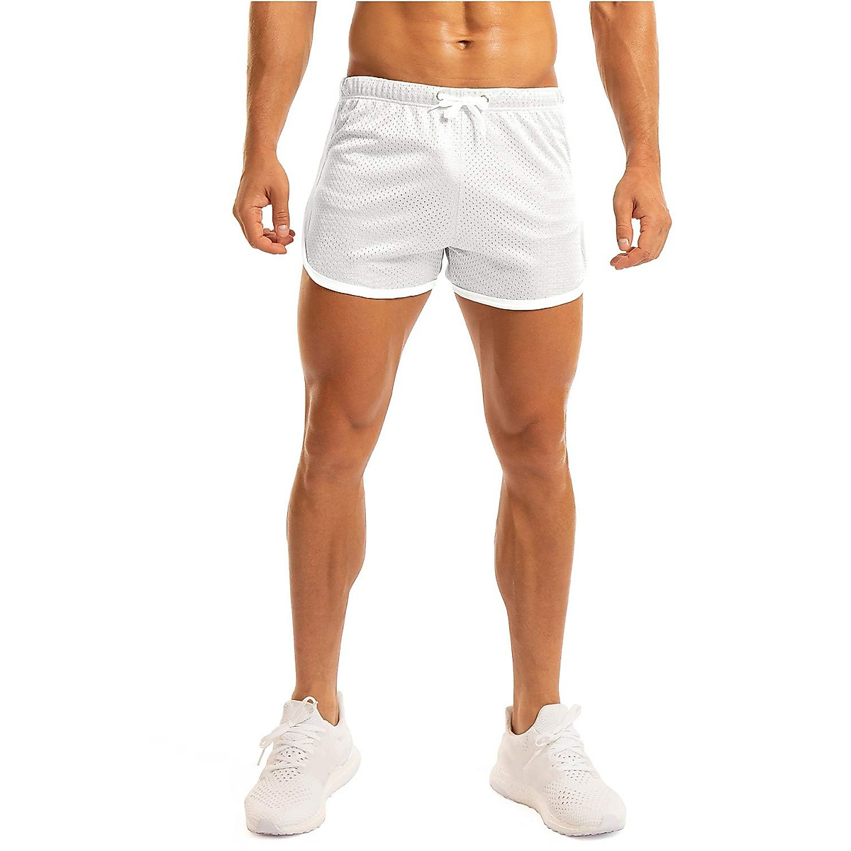 Ouber Men's Workout Racing Short Shorts with Elastic Drawsting (A-White,M)