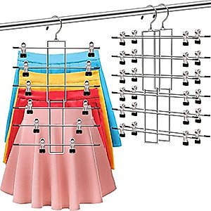 3 Pack Pants-Hangers-Space-Saving,6 Tier-Closet-Organizers-and-Storage Skirt Hangers with Clips,Closet-Organizer-Clothes-Organization-and-Storage Jeans Scarf Hangers,College-Dorm-Room-Essentials Decor