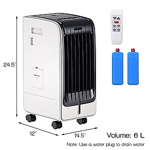 GOFLAME Evaporative Air Cooler, Bladeless Fan with 3 Mode and 3 Wind Speed Settings, Air Humidifier with 6L Water Tank, Quiet Operation, 8-hour Time Setting w/Remote Control, Ideal for Home and Office