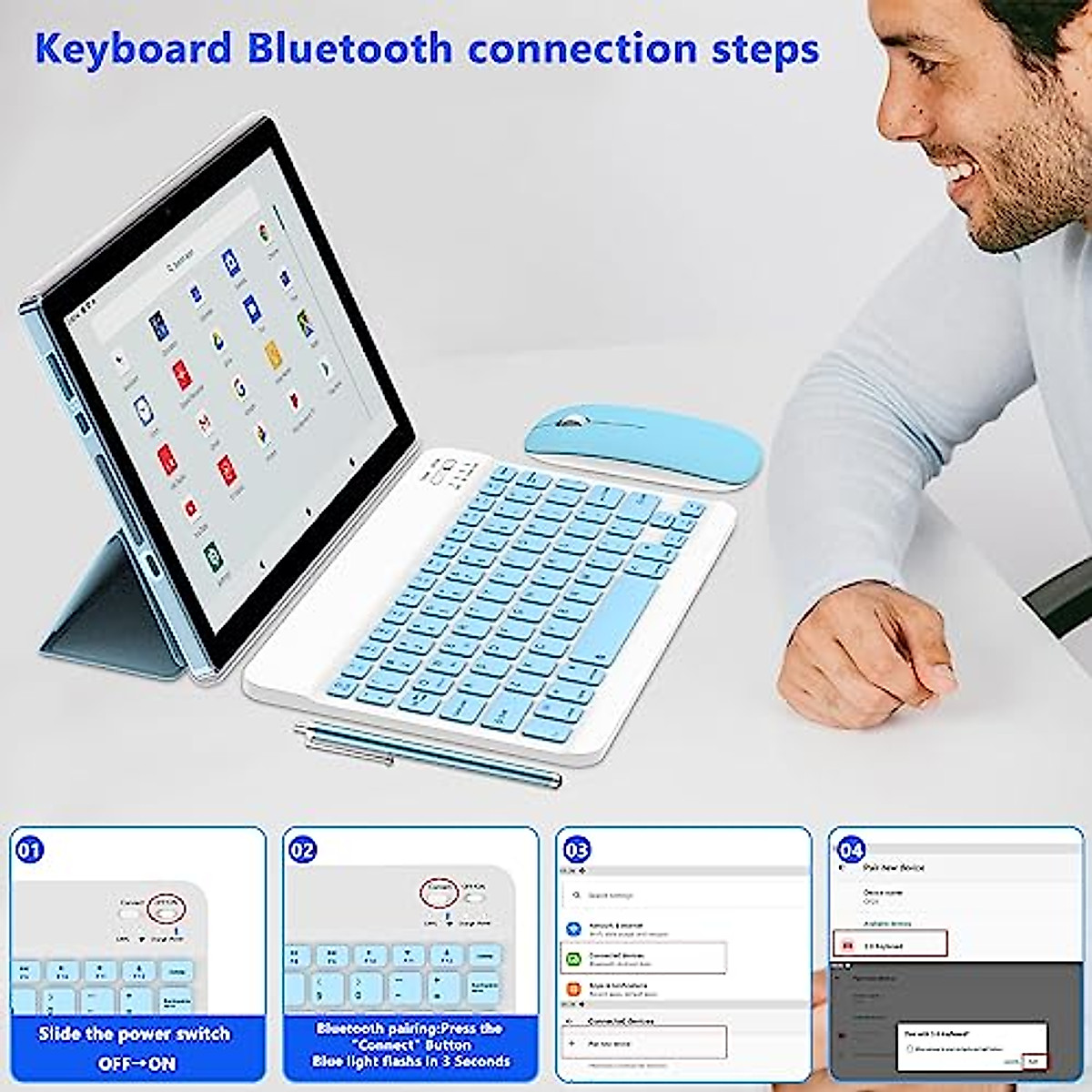 Tablet With Keyboard 2 in 1 Tablet Android Tablet 10 Inch Tablets, Include Mouse Case Stylus Tempered Film 5G Wifi Wifi6 128GB ROM+6GB RAM 10 IN IPS 8MP Camera 6000mAh Battery 10.1" FHD Android 11 Tab