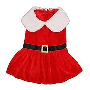 Christmas Dog Dress, Santa Claus Pet Clothes Velvet Skirt, Christmas Outfit Thermal Holiday Girl Puppy Costume, Xmas Holiday Apparel Cute Girl Clothing Red Dresses for Small Medium Dogs Cats(M)