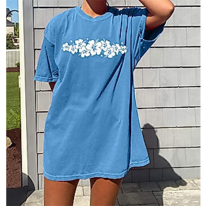 Hawaiian Flower Shirt Women Oversized Hawaii Tshirt Hibiscus Flower Tshirt Beach Shirt Summer Vacation Loose Tops