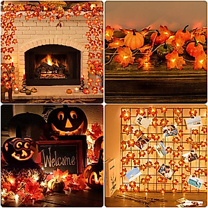 OVV 4 Pack Thanksgiving String Lights Maple Leaves Decorations Fall Leaf Garland Total 40 Ft 80 LED for Home Indoor Outdoor Garden Autumn Holiday Decor 3AA Battery Operated