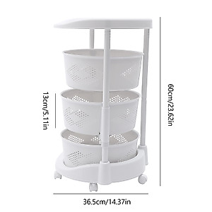 DYRABREST White Kitchen Storage Rack,3 Tier Rotating Vegetable Organizer with Lockable Casters,Floor-Standing Storage Rack,Household Storage Rack for Home Kitchen Bathroom Salon,White (3-Tier)