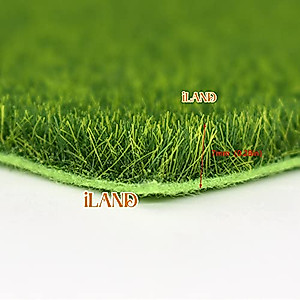 iland Fairy Garden Miniatures of Artificial Grass 4 Sheets 11.8"x 11.8" w/ 10pcs Miniature Fences & 2 Fence Doors & 1 Sign, Fake Grass for Crafts & Dollhouse Garden