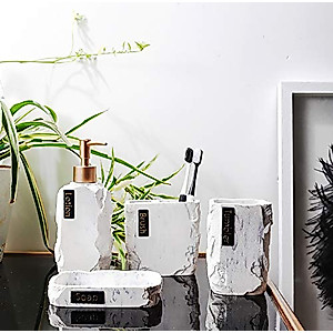Hymmah Bathroom Accessories Set,Marble Design Toothbrush Holder,Farmhouse Bathroom Decor,4 Pcs Resin Gift Set Apartment Necessities, Contain Toothbrush Cup,Soap Dispenser,Soap Dish,Tumbler