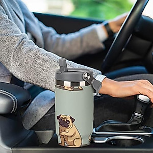 YTLKGFP 30 Oz Large Capacity Car Cup Yoga Pug Tumbler with Handle Straw Lid Insulated Stainless Steel Water Bottle Travel Mug Leak-proof Car Cup Keeps Cold Or Hot