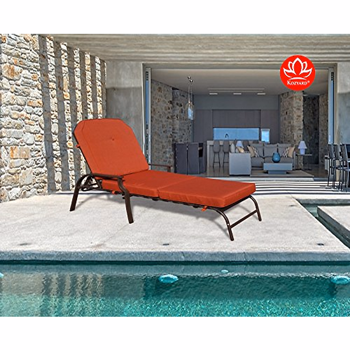 Kozyard Maya Outdoor Chaise Lounge Weather & Rust Resistant Steel Chair with Polyester Fabric Cushion for Pool, Patio, Deck or Yard (Terracotta)