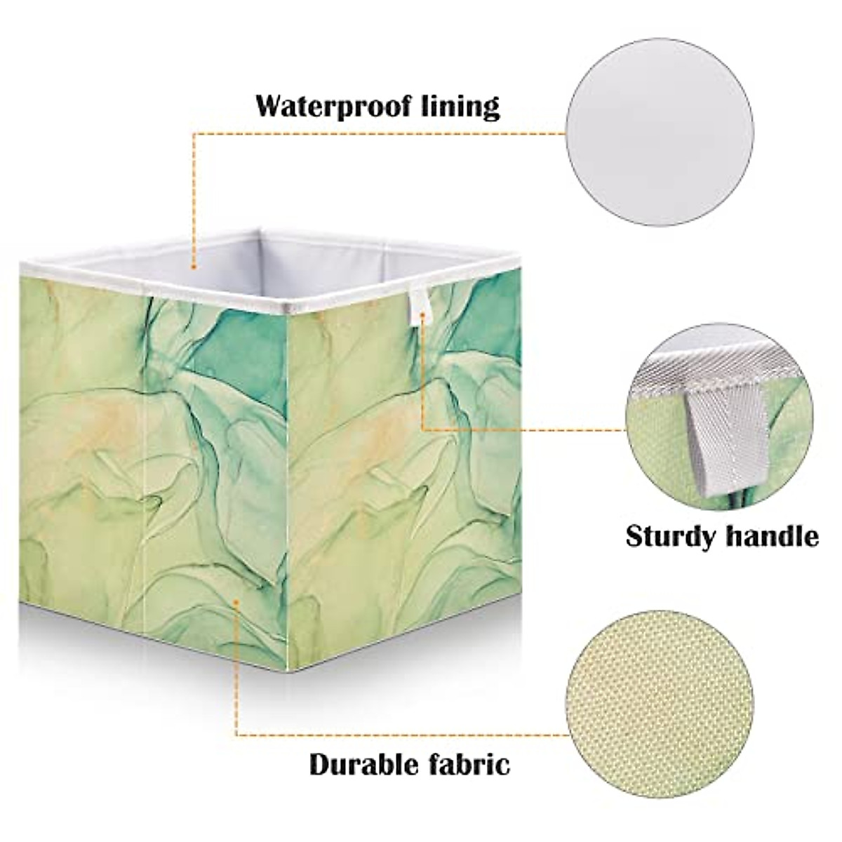 Green Marble Ink Modern Fluid Art Storage Bins Cubes Storage Baskets Fabric Foldable Collapsible Decorative Storage Bag with Handles for Shelf Closet Bedroom Home Gift 11" x 11" x 11"