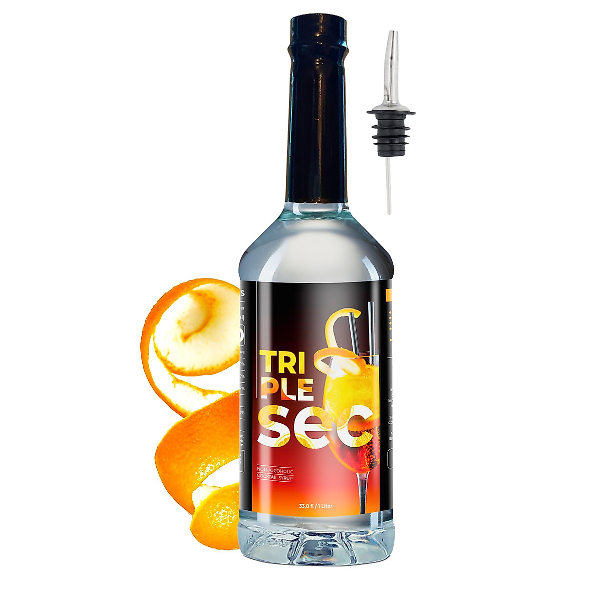 Triple Sec Syrup Non-Alcoholic (1 Liter) Sweet & Citrus Orange Flavor, Great for Cocktails, Mocktails + ATREVO™ Liquor Pourer Dispenser Bundle