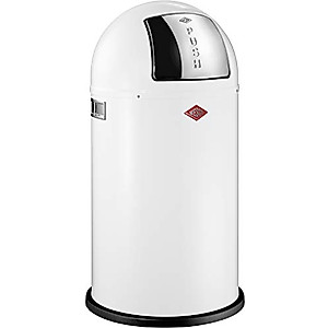Wesco Pushboy - German Made - Push Door Trash Can, Powder Coated Steel, 13.2 Gallon / 50L , White