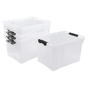 Kiddream 34 Quarts Latching Storage Box with Wheels, Clear Storage Totes Bins Set of 4, F