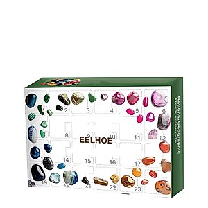 Healing Crystal Advent Calendar,Kids with Rock Collections Pebbles Polished Gravel Christmas Countdown Calendars for Christmas Home Garden Decoration, Surprise Gift Box