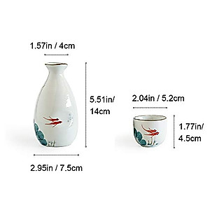 Caalio Japanese Sake Set - Porcelain Sake Tokkuri Bottle 8 fl oz and Four Sake Ochoko Cups 2 fl oz Sake Cups Soju Tea Set(Goldfish)