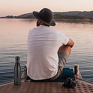 Stainless Steel Insulated Water Bottle, 17oz Metal Thermos Water Bottles, Leak Proof BPA-Free Dishwasher Safe Reusable Flask for Sports Travel, Midnight Black